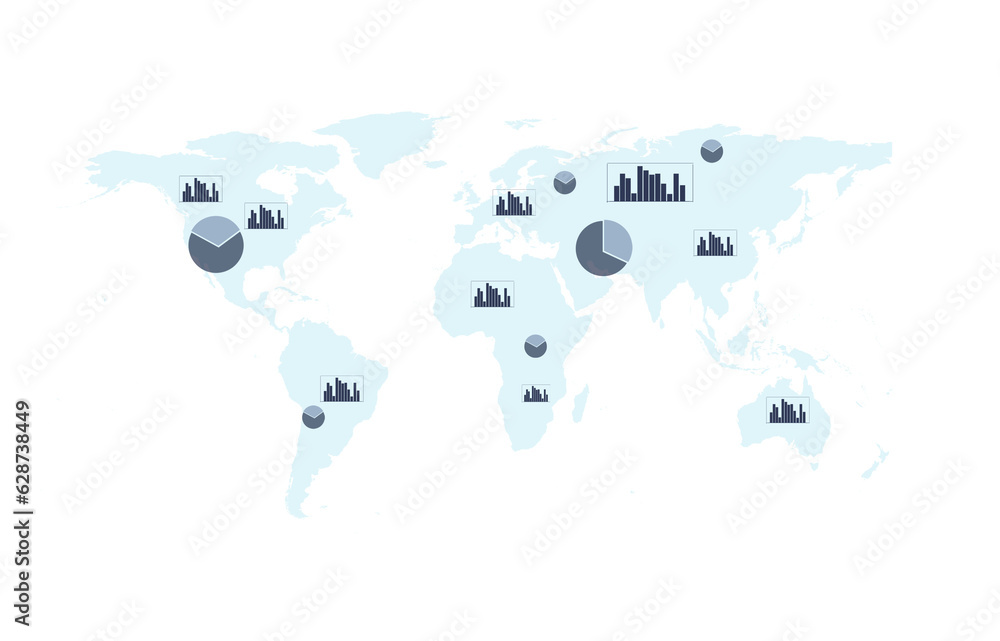 Digital png illustration of map of world with charts on transparent ...