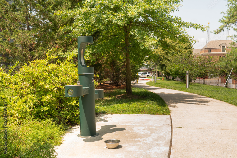 Baltimore, MD US - July 26, 2023: modern design public water fountain ...