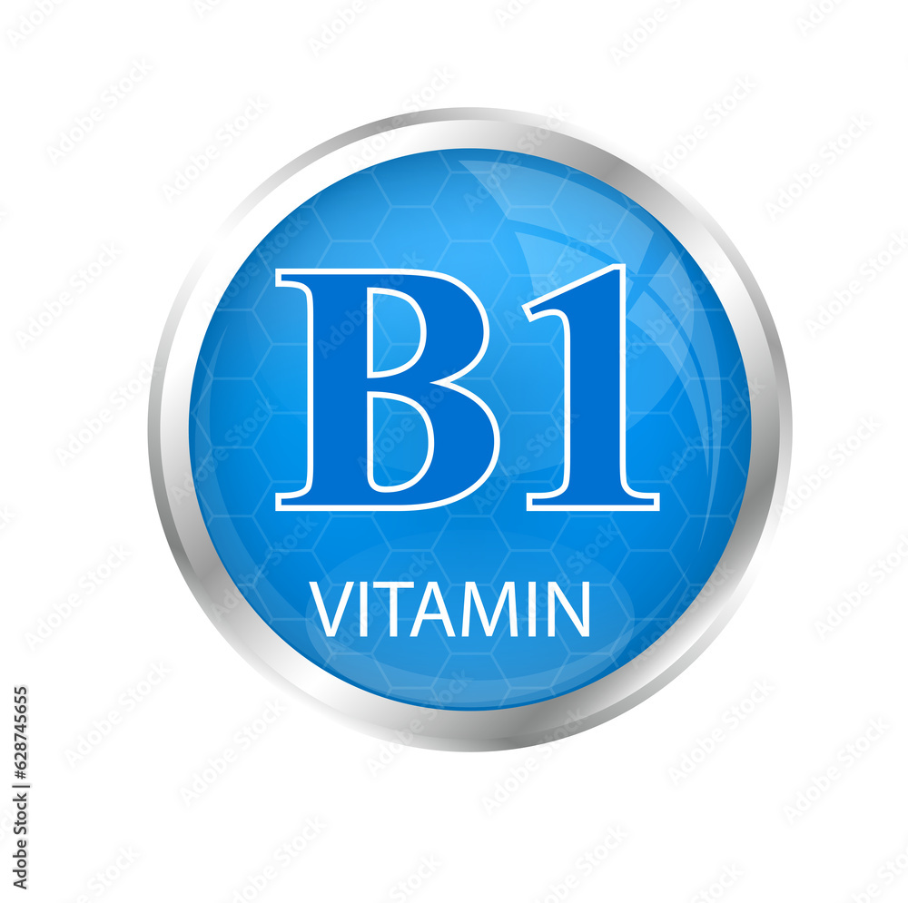 Vitamin B1 icon structure blue substance vector illustration 3D ...