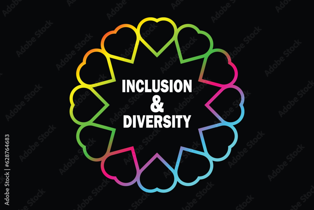 Inclusion and diversity concept with gradient hearts in black ...