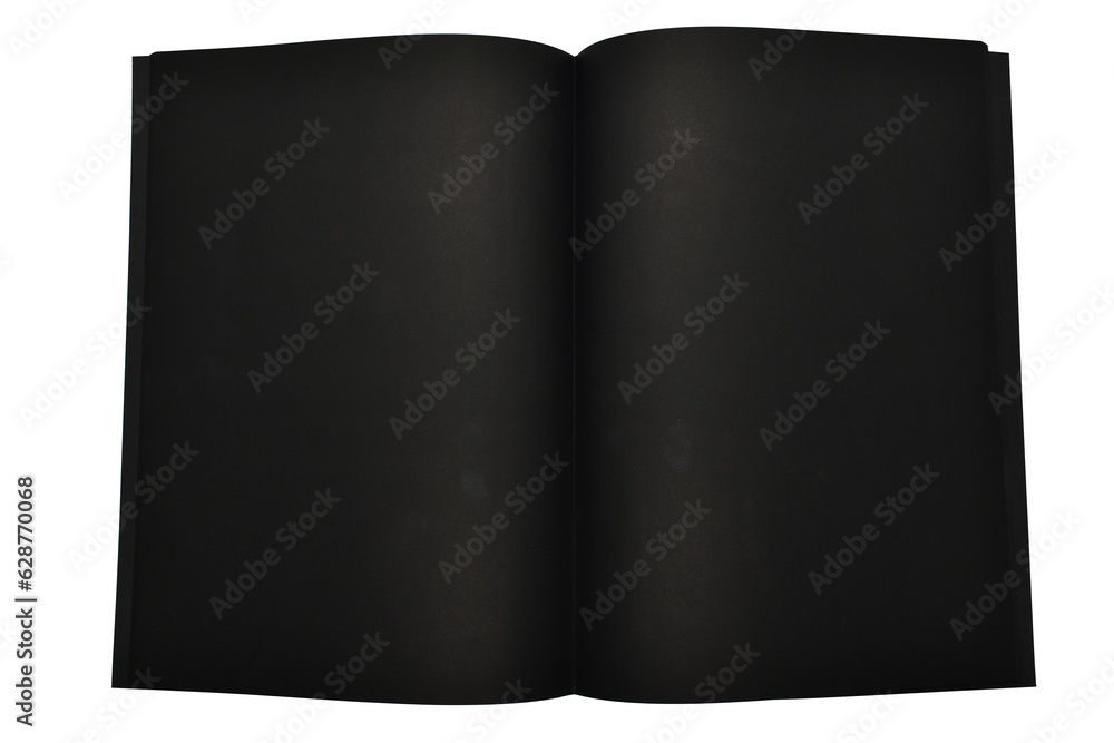 blank open black notebook isolated on white background, craft paper ...