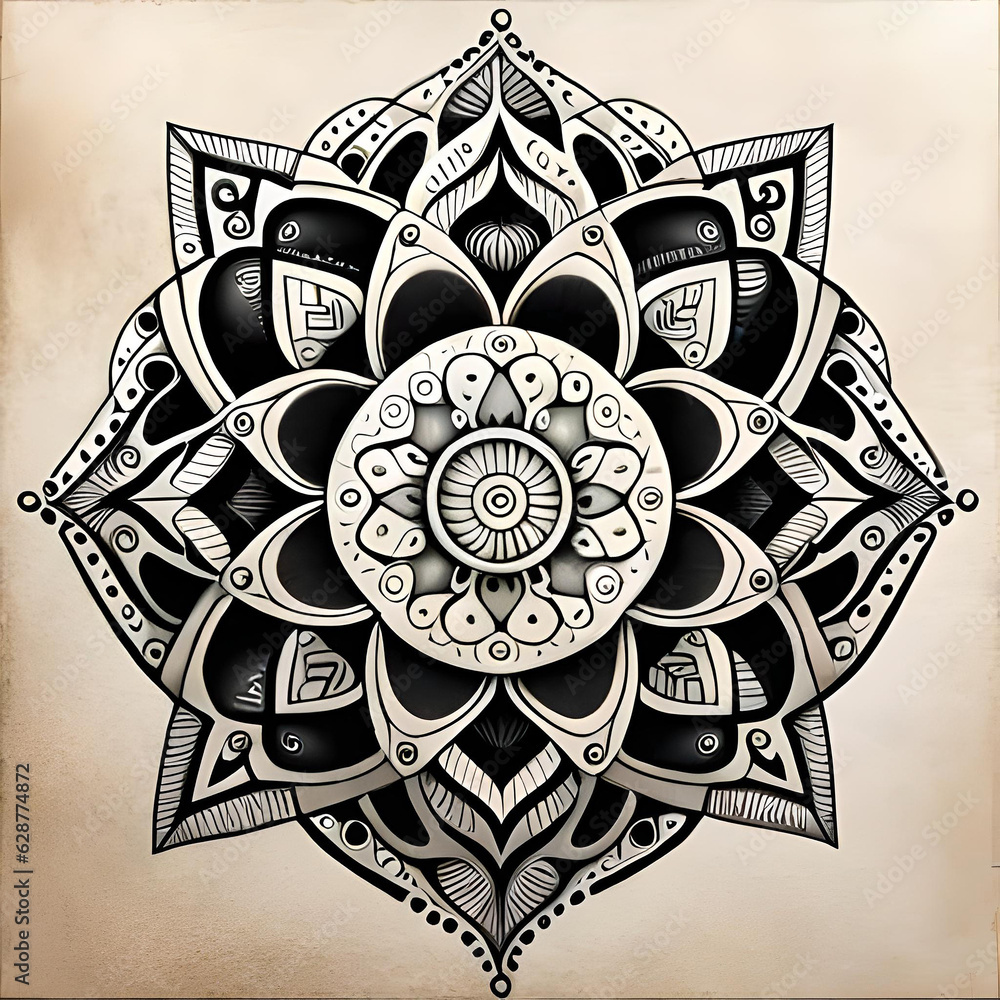 mandala with zentangle art,detailed, mehendi art, 2d, drawing, handmade ...