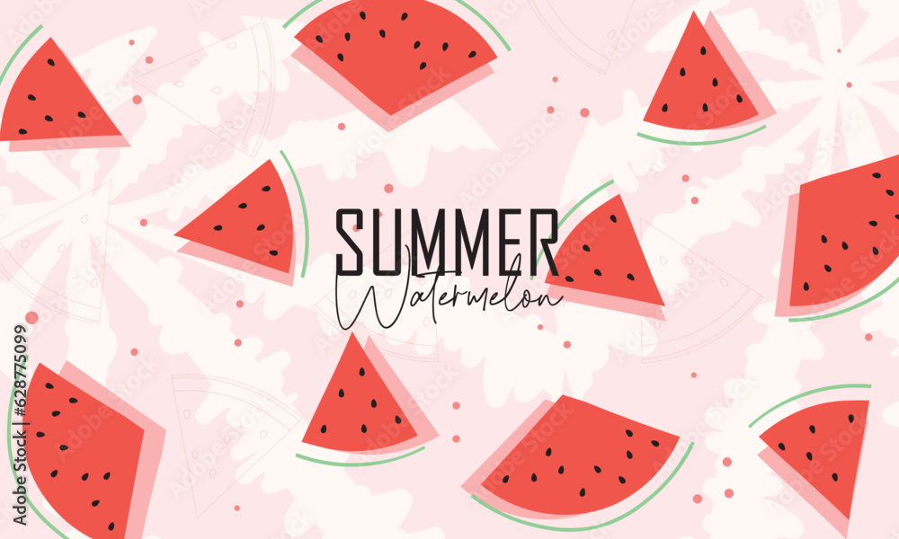 seamless background with watermelon. Cute red watermelon slice design ...
