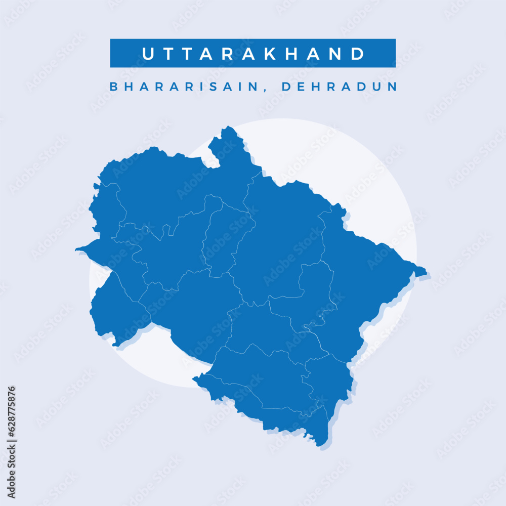 National map of Uttarakhand, Uttarakhand map vector, illustration ...