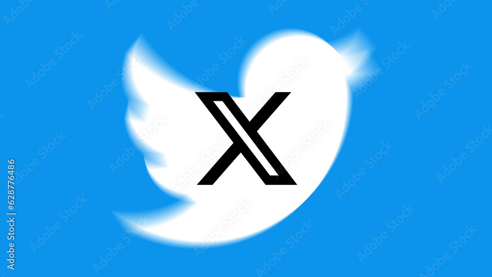 Social media twitter x new logo in front of the old bird logo blur ...