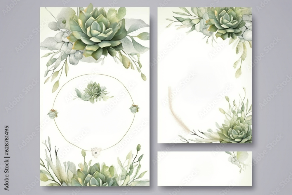 Greenery, succulent and branches Wedding Invitation card, save the date ...