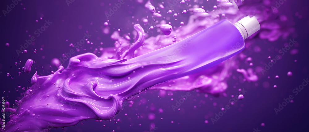 Purple toothpaste on purple background with splash. Oral hygiene ...