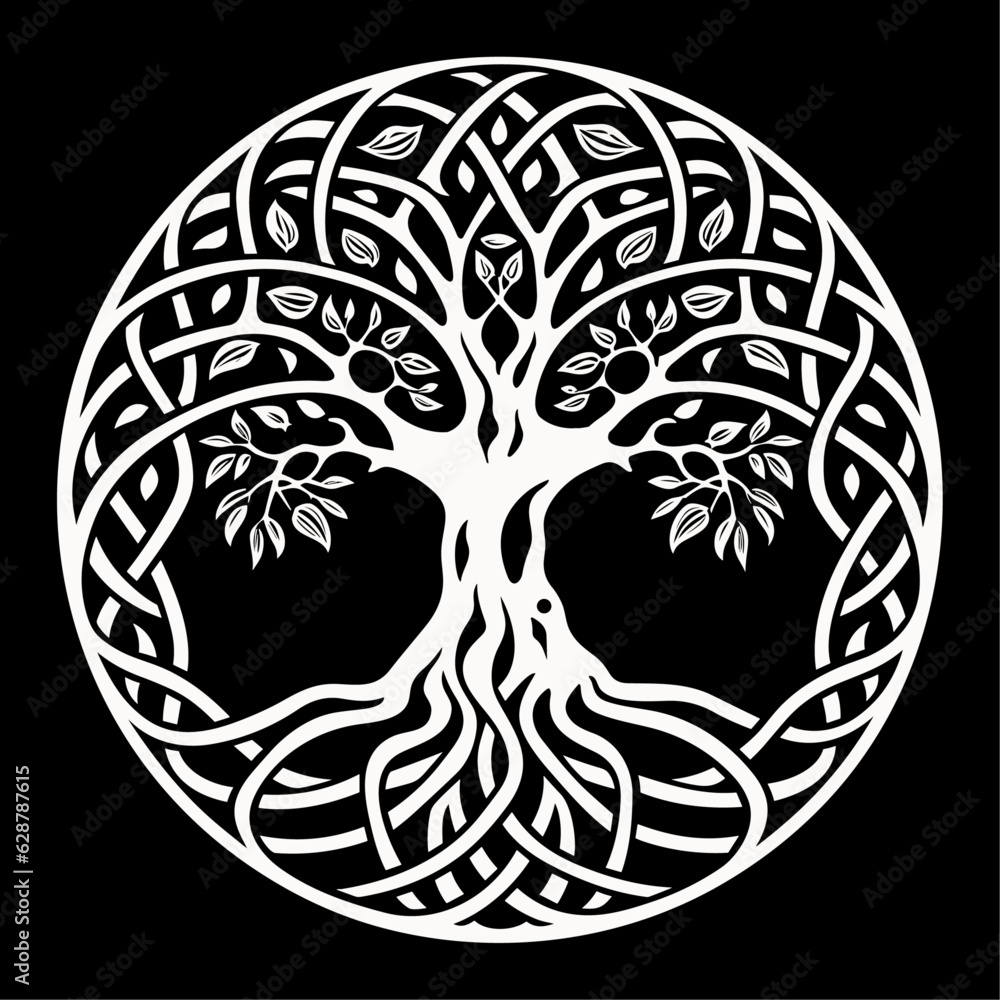 Yggdrasil tree, vector isolated on white background, tree of life, tree ...