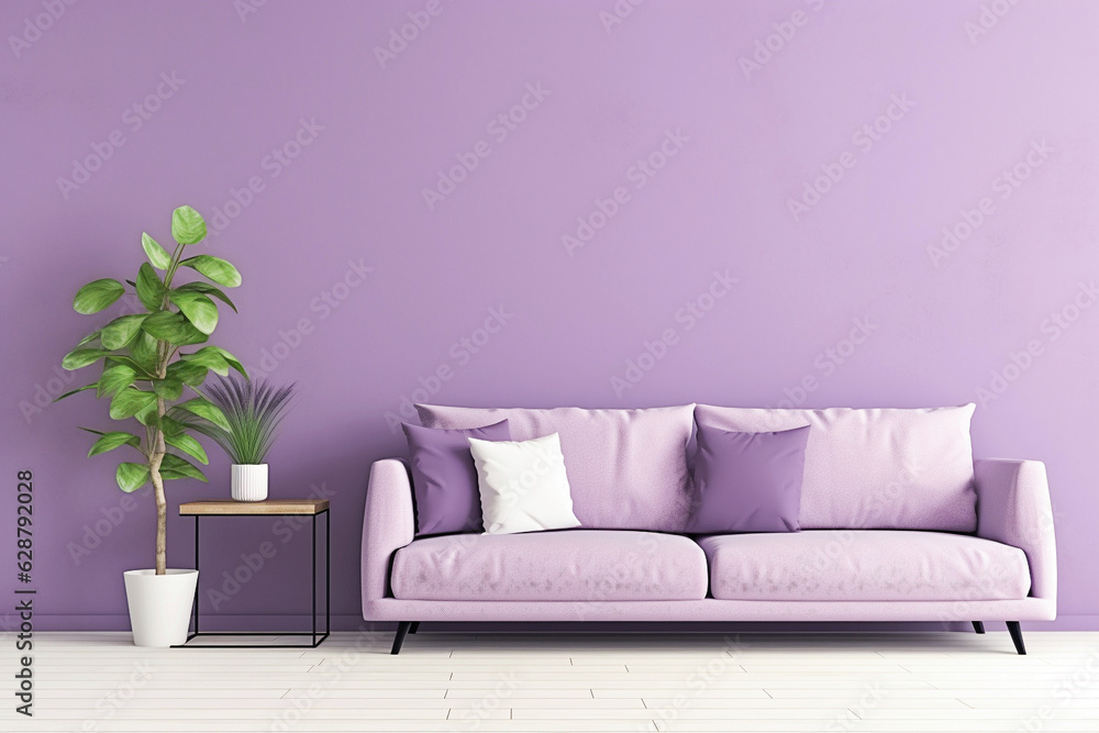 Sofa in purple living room with copy space Stock Photo | Adobe Stock