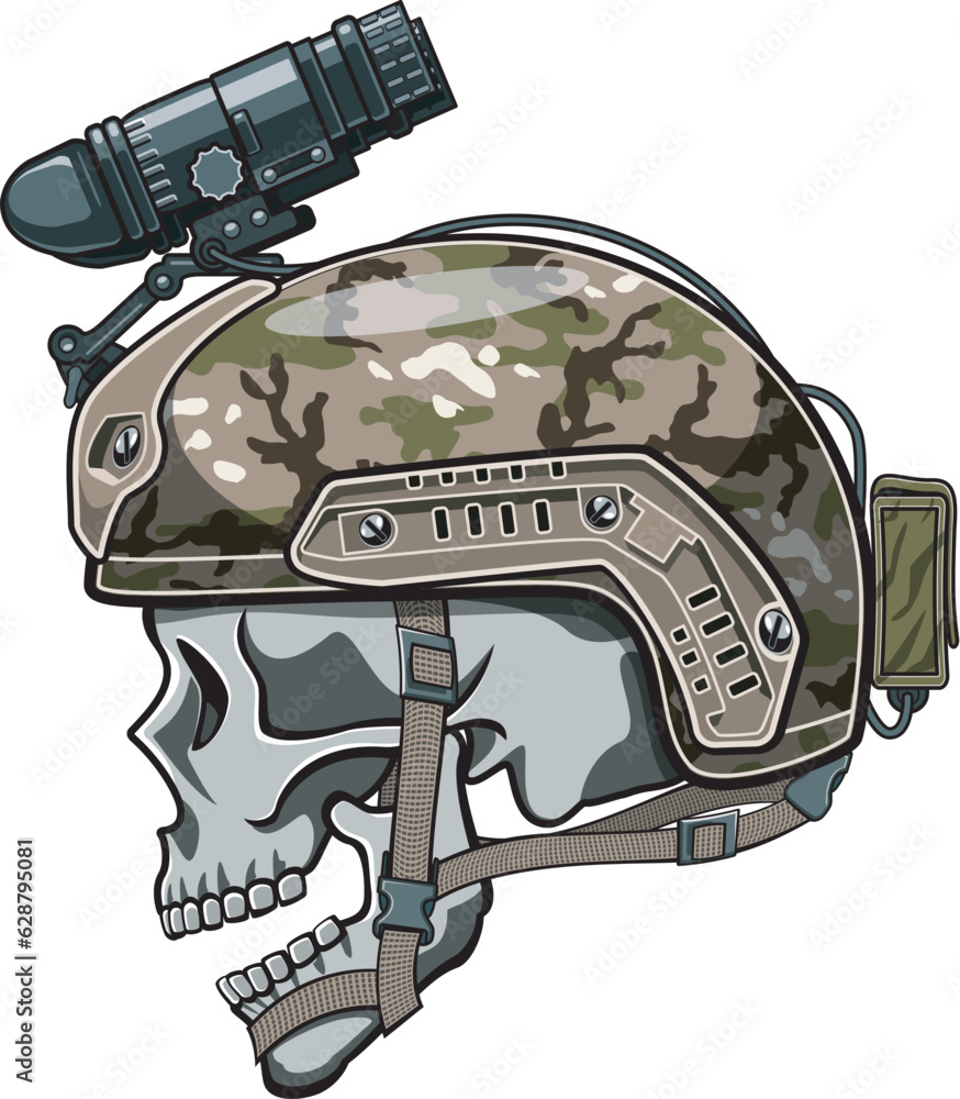 human skull wearing military helmet with nightvision Stock Vector ...
