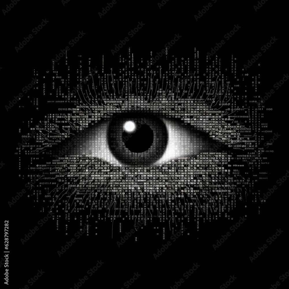 ascii style and minimal style black background with visible eye Stock ...