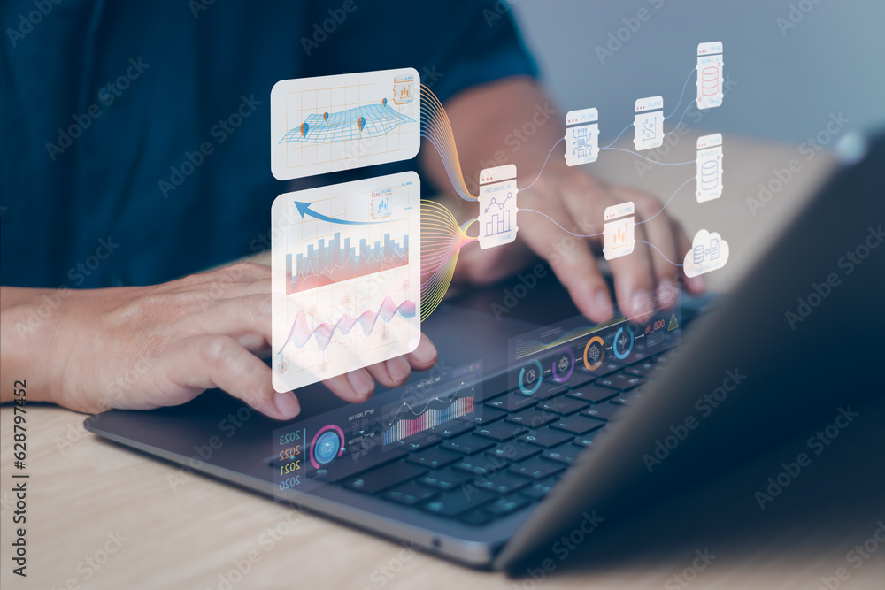 Data analyst working on dashboard with charts , concept of presenting ...