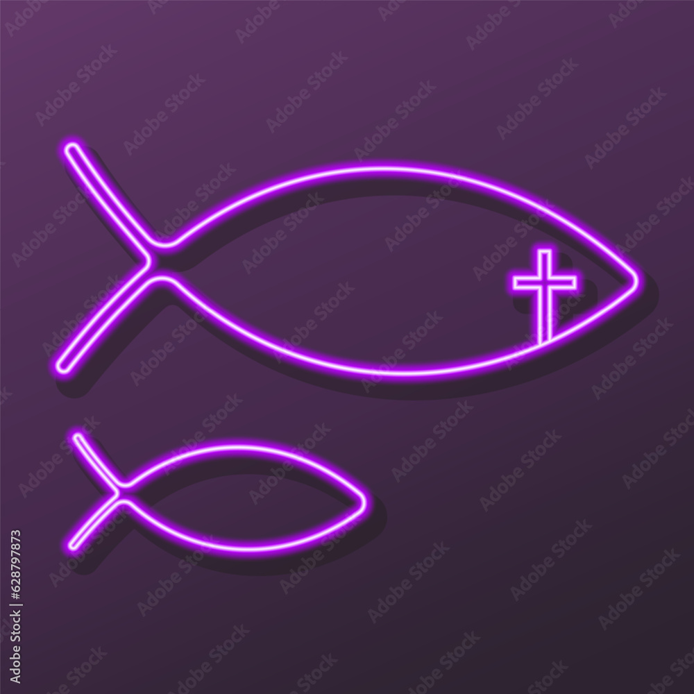 christian fish neon sign, modern glowing banner design, colorful modern ...