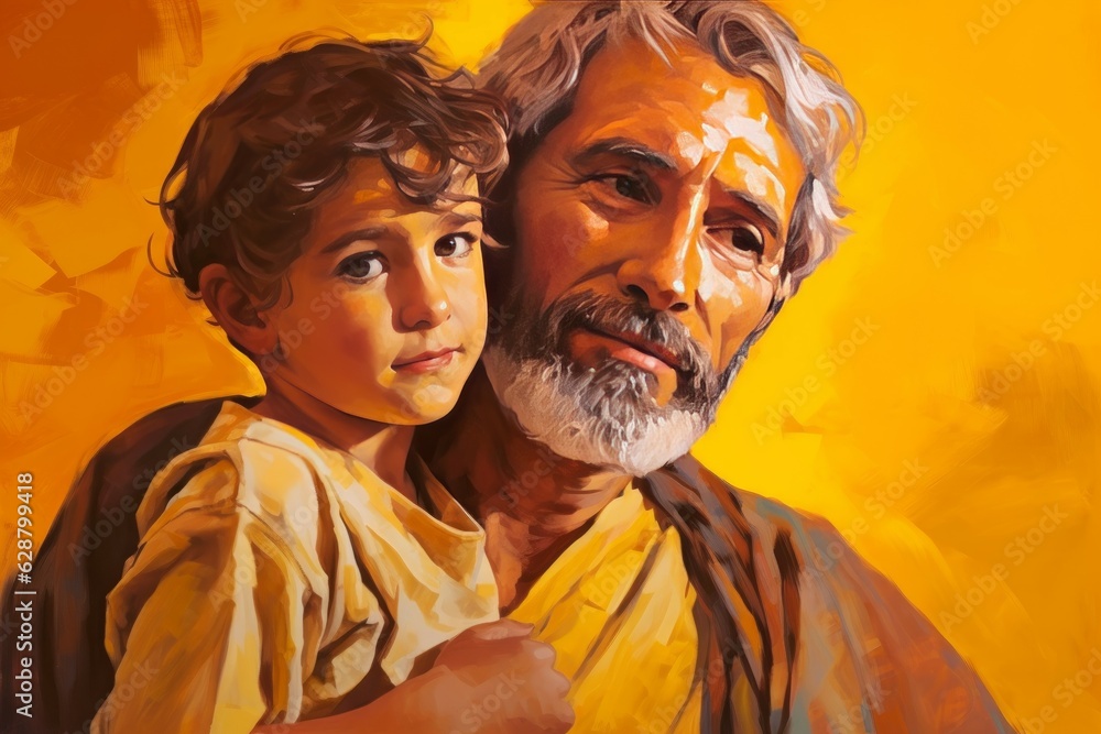 Ancient father child art. Generate Ai Stock Illustration | Adobe Stock