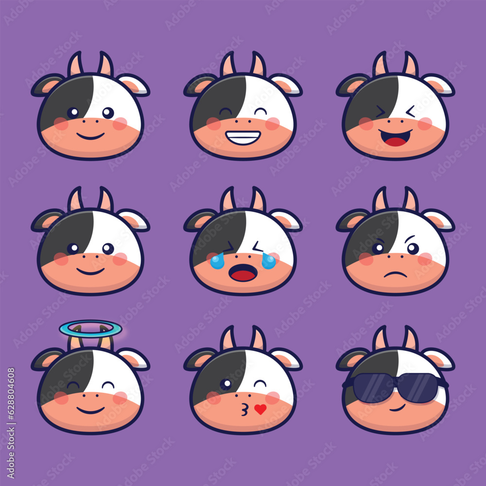 cow animal emoticon cartoon vector illustration Stock Vector | Adobe Stock