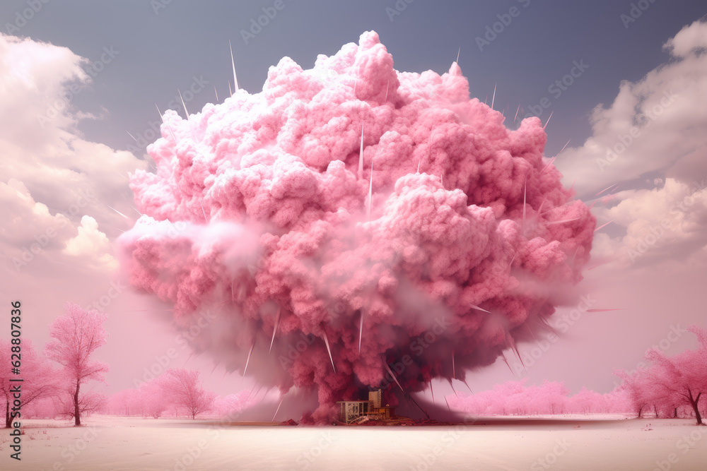 Pink atomic bomb smoky background representing Oppenheimer vs Barbie ...