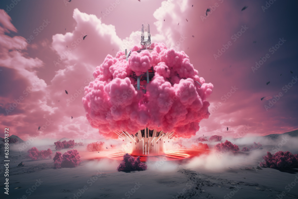 Pink atomic bomb representing the race of Oppenheimer vs Barbie movies ...