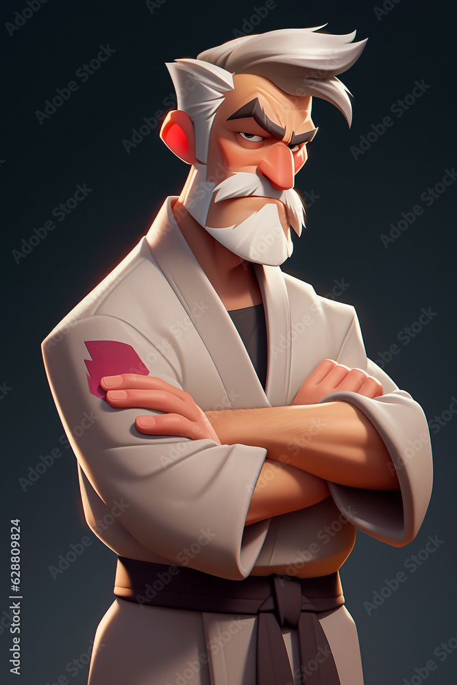 3D character of a serious karate fighter pose with crossed arms Stock ...
