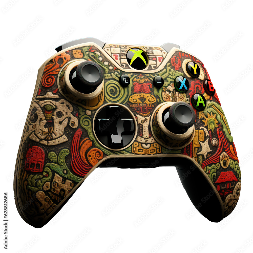 A controller that has been painted with designs, in the style of ...