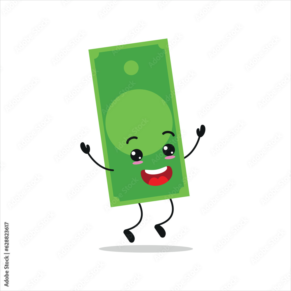 Cute happy paper money character. Funny jump money cartoon emoticon in ...