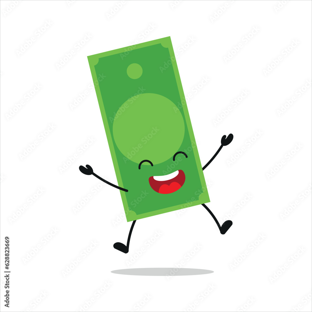 Cute happy paper money character. Funny victory jump celebration money ...