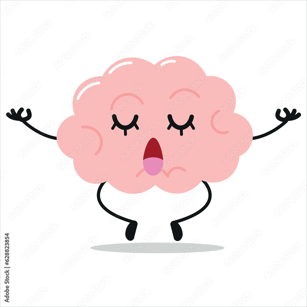 Cute relax brain character. Funny yoga brain cartoon emoticon in flat ...