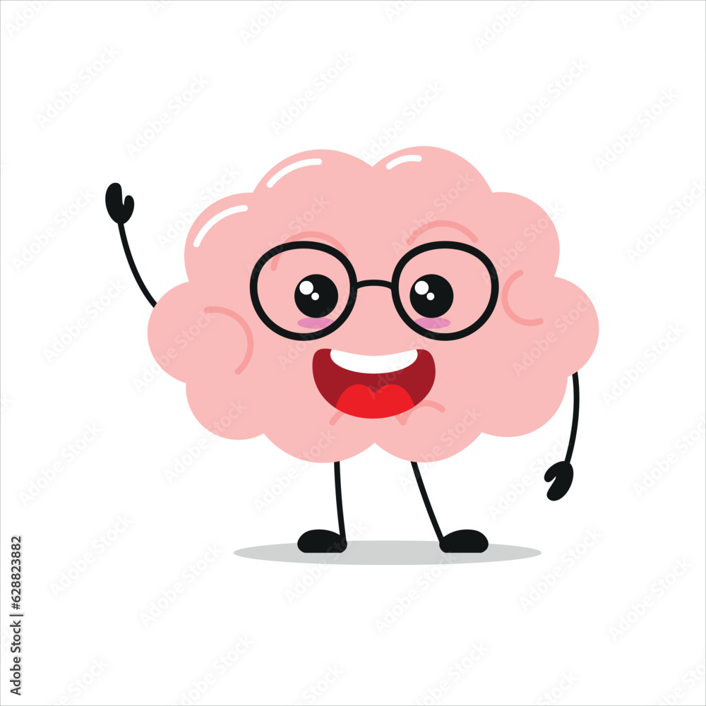 Cute happy brain character. Smiling and greet brain cartoon emoticon in ...