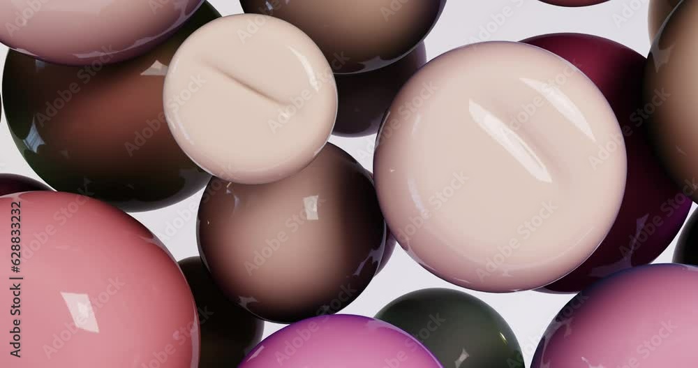 3d soft spheres fly, collide and spring, the camera flying through the ...