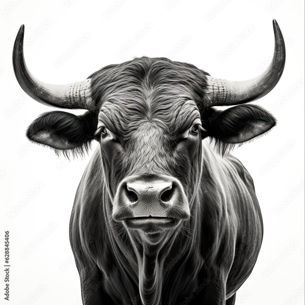 Powerful Black Camargue Bull Face Portrait on White Background: A ...