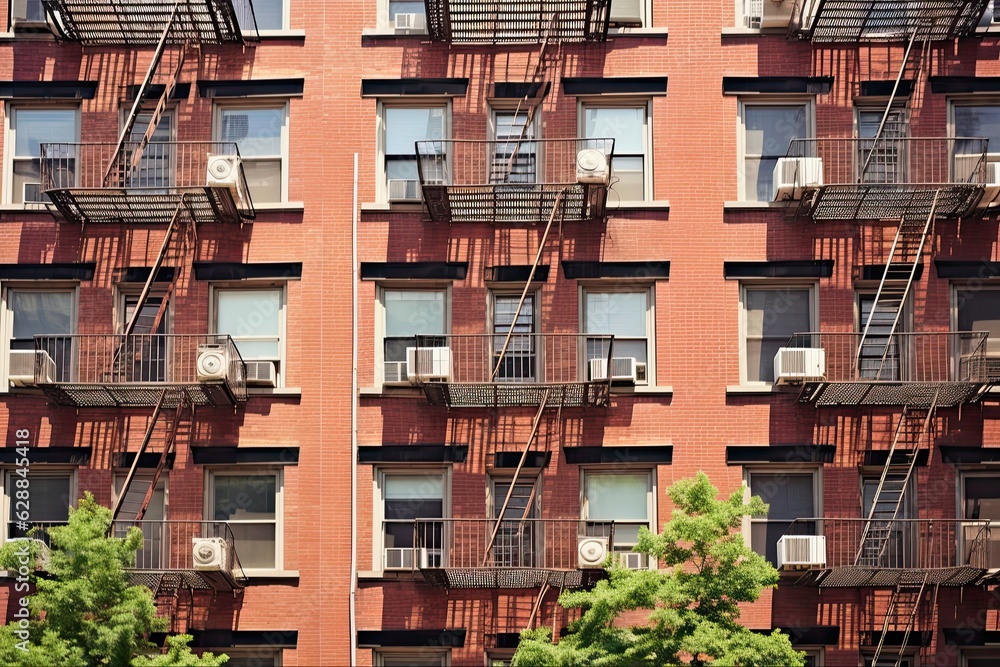 Outdoor Window Air Conditioning Units on Brick NYC Apartment Building ...