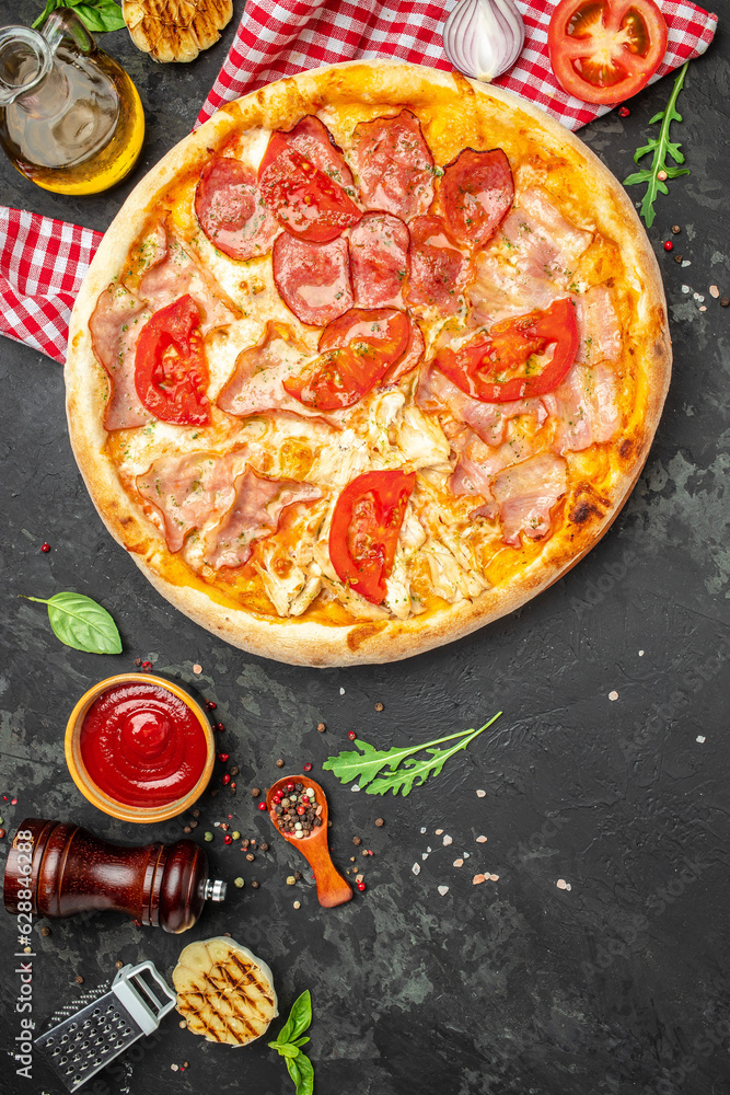 Traditional Italian Pizza quattro stagioni with four types of toppings ...