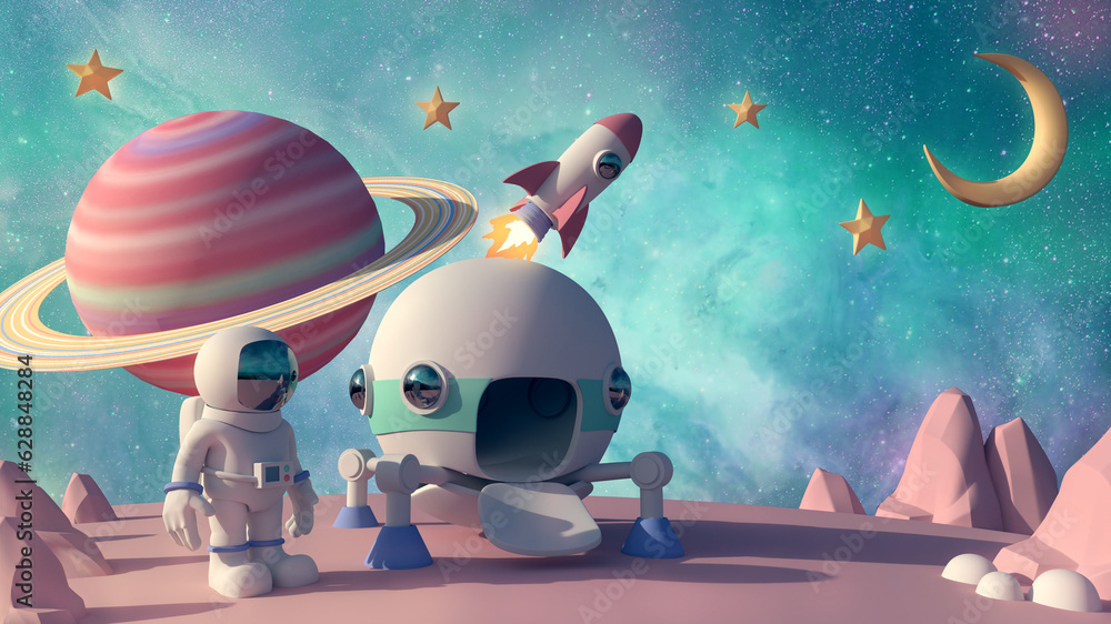 3d cartoon astronaut on planet space background Stock Illustration ...