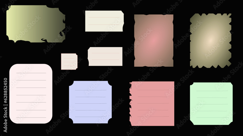 Collection of blank stickers, notes, labels, memo papers. Old papers ...