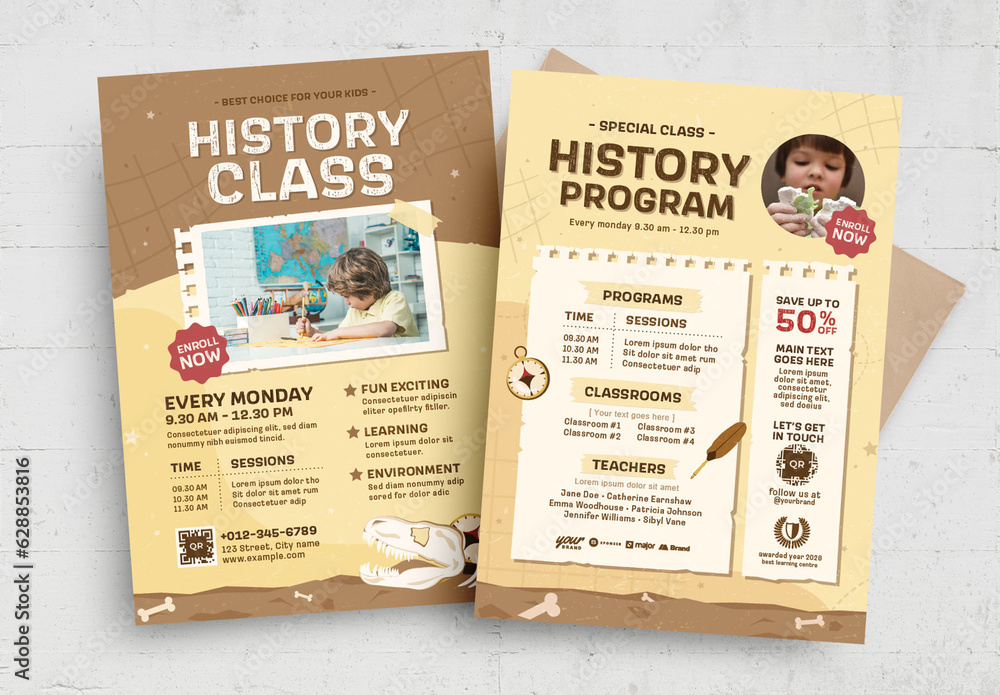 School History Class Flyer Poster Layout Stock Template | Adobe Stock