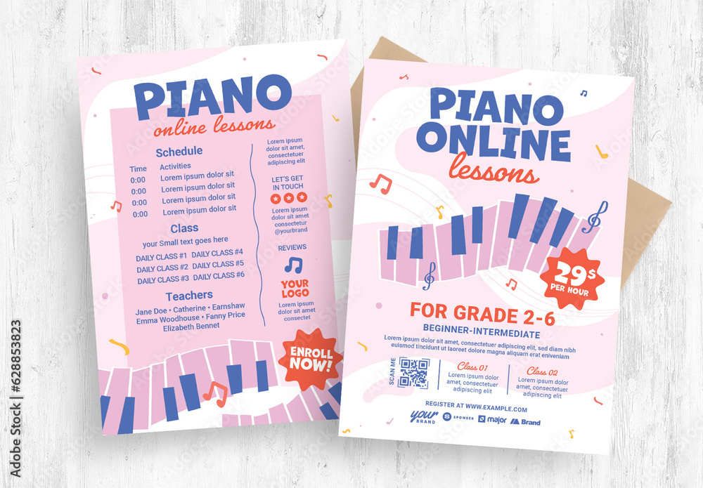 Piano Music Lessons Flyer Poster Layout Stock Template | Adobe Stock