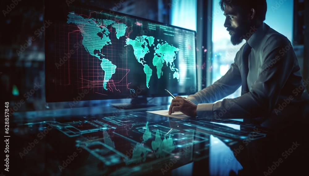 System security specialist working at system control center. Stock ...
