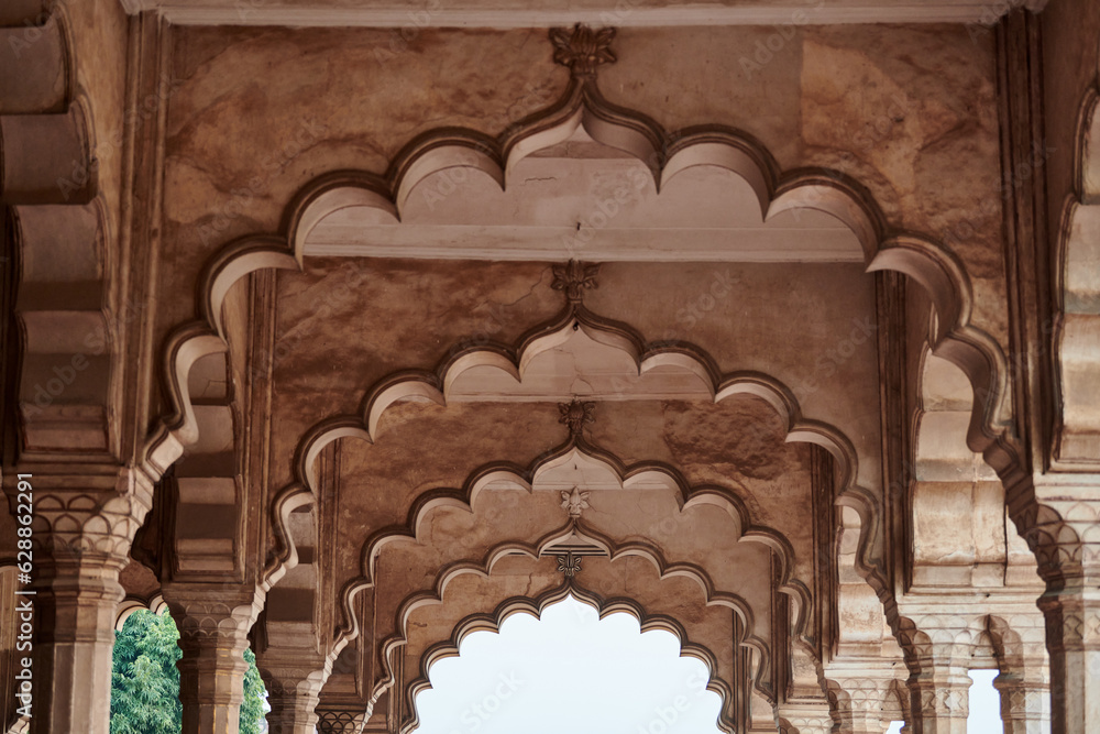 Hall of public audience of Agra red fort in India, beautiful ...