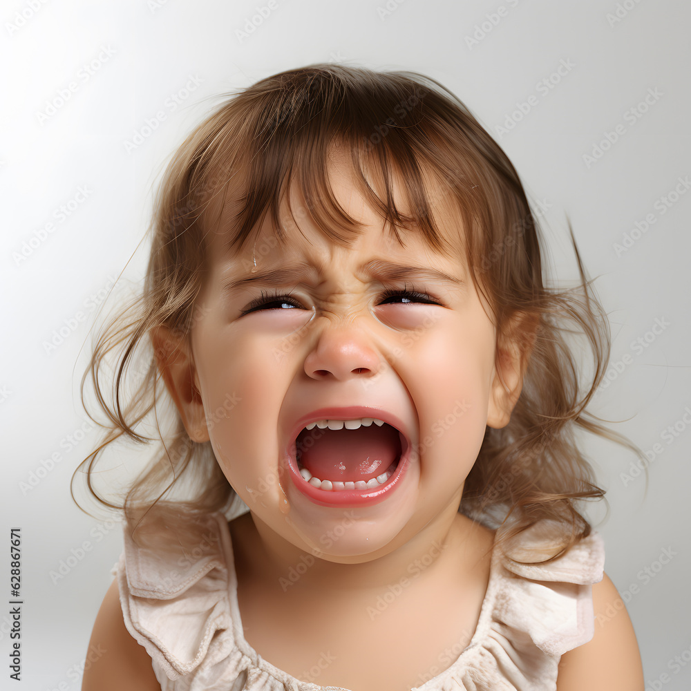 Сlose up portrait of a crying baby, cute little child is crying ...