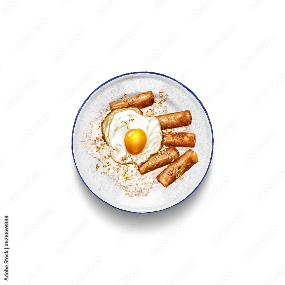 Shanghai Lumpia Silog Breakfast. This realistic illustration showcases ...