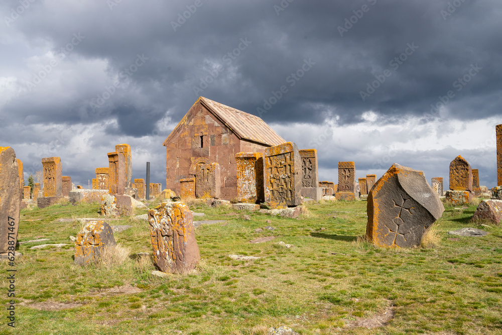 Armenia, ancient Noratus cemetery, he largest surviving cemetery with ...