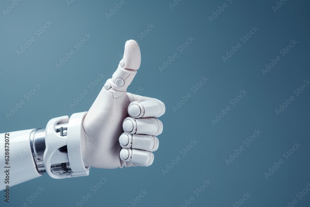Ilustração do Stock: High detailed robot hand thumb up isolated on blue ...