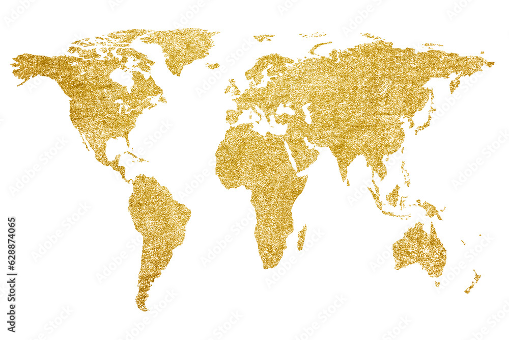 Golden world map isolated on transparent background png file. elements ...