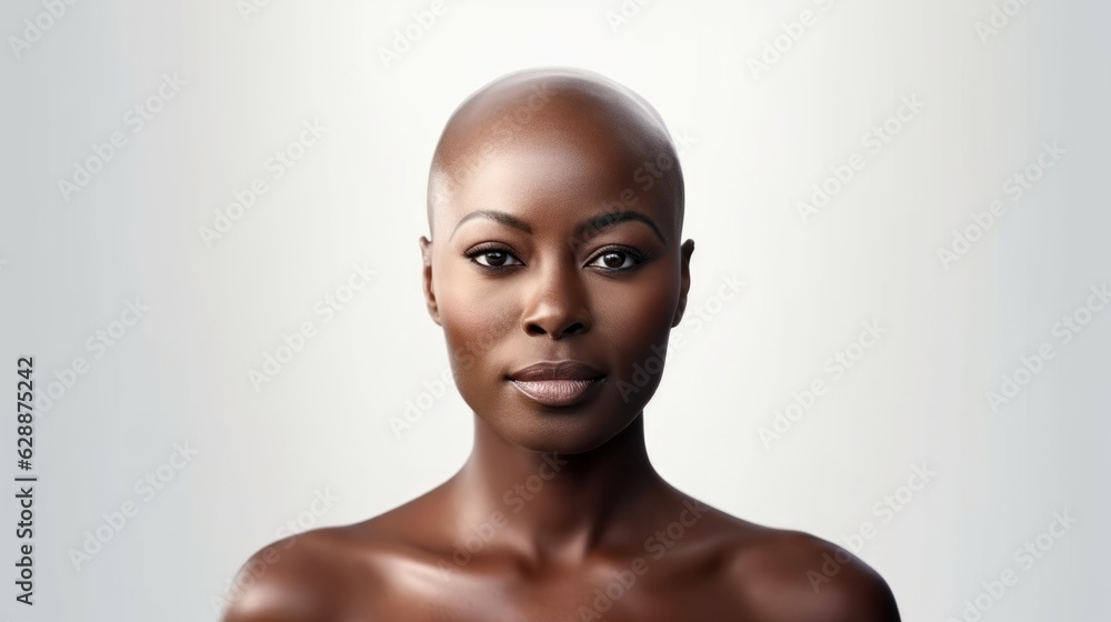 Emotional portrait of a bald African woman on white background Stock ...