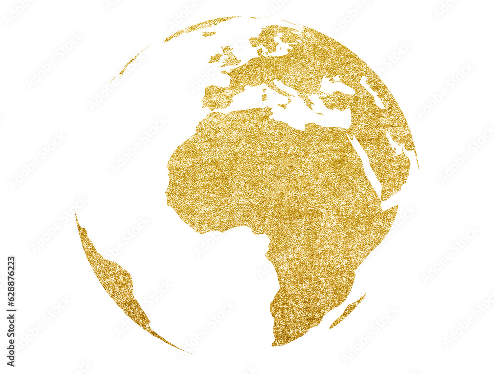 world map in golden globe shape, earth icon isolated on transparent ...