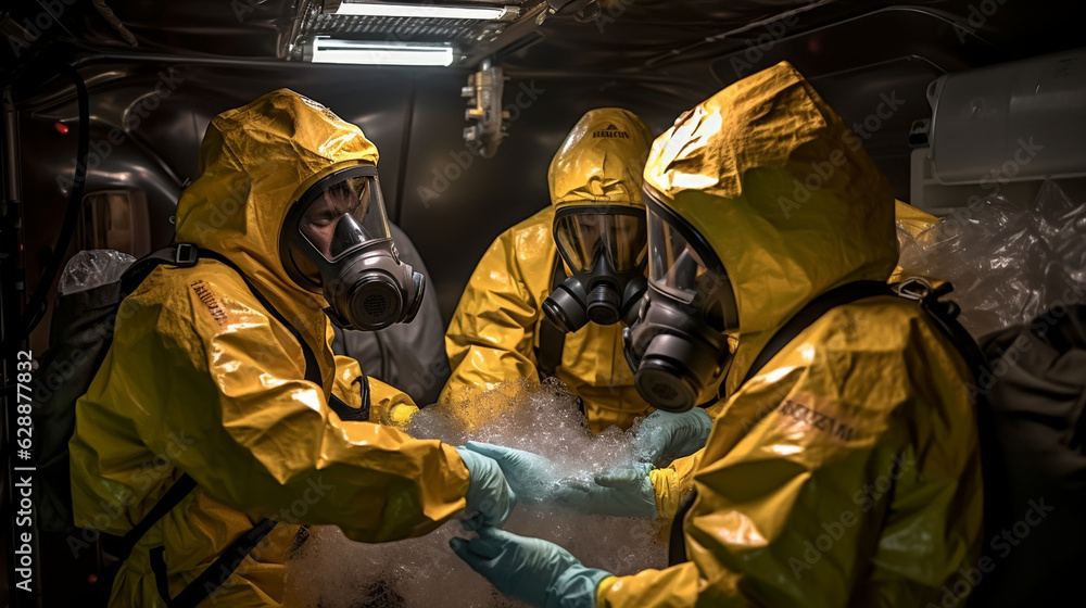 A team performing a mock radiation containment procedure with full ...