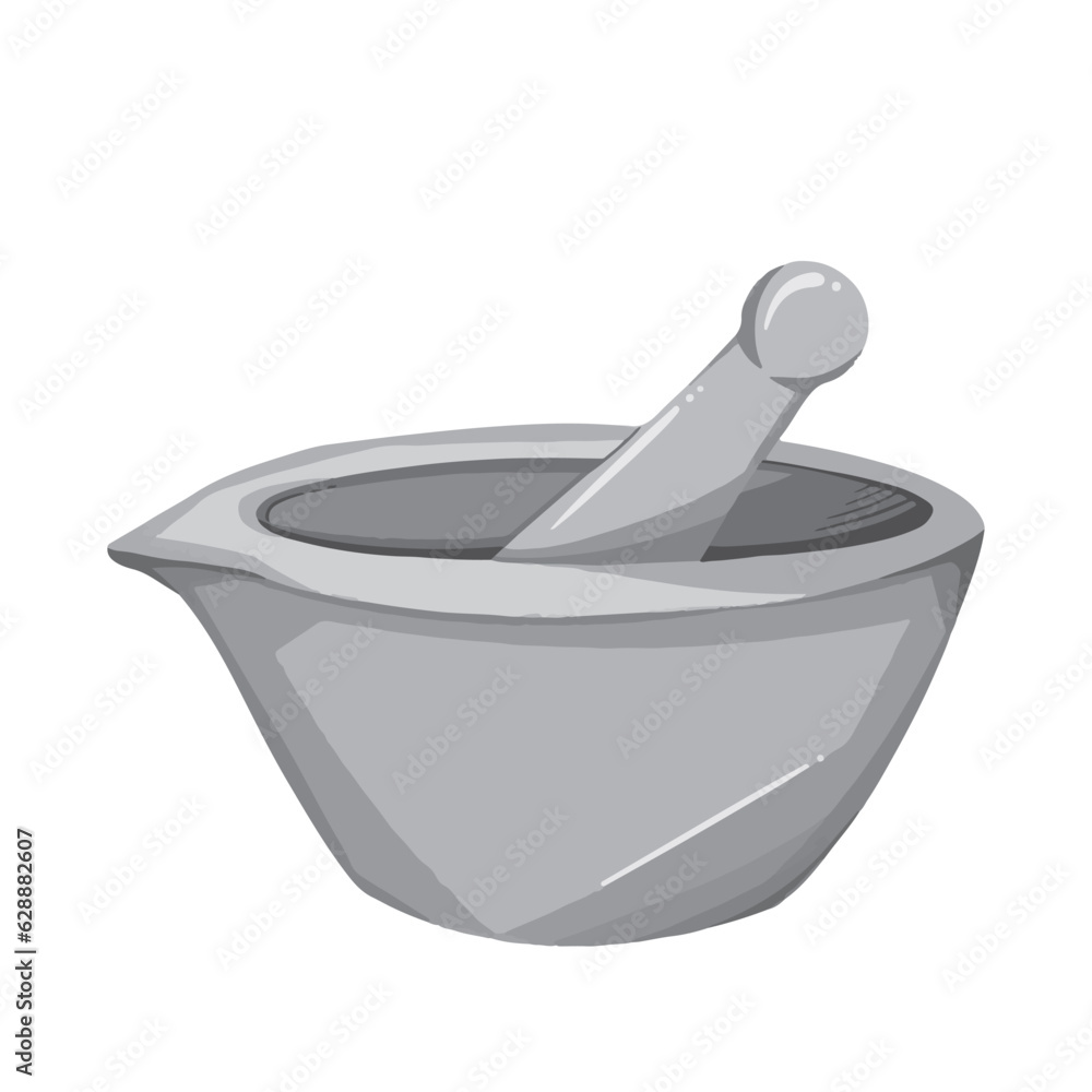 Grayscale colored mortar laboratory or kitchen equipment object vector ...