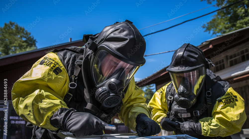 Emergency response team members conducting a radiation leak simulation ...
