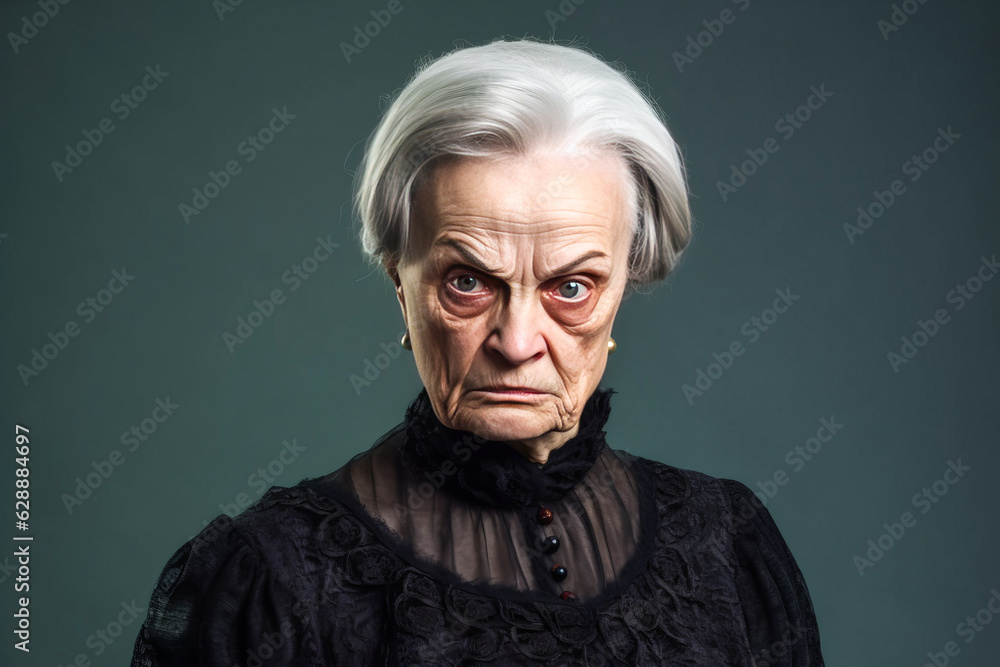 Compelling gothic woman, stern and authoritative, displaying a profound ...