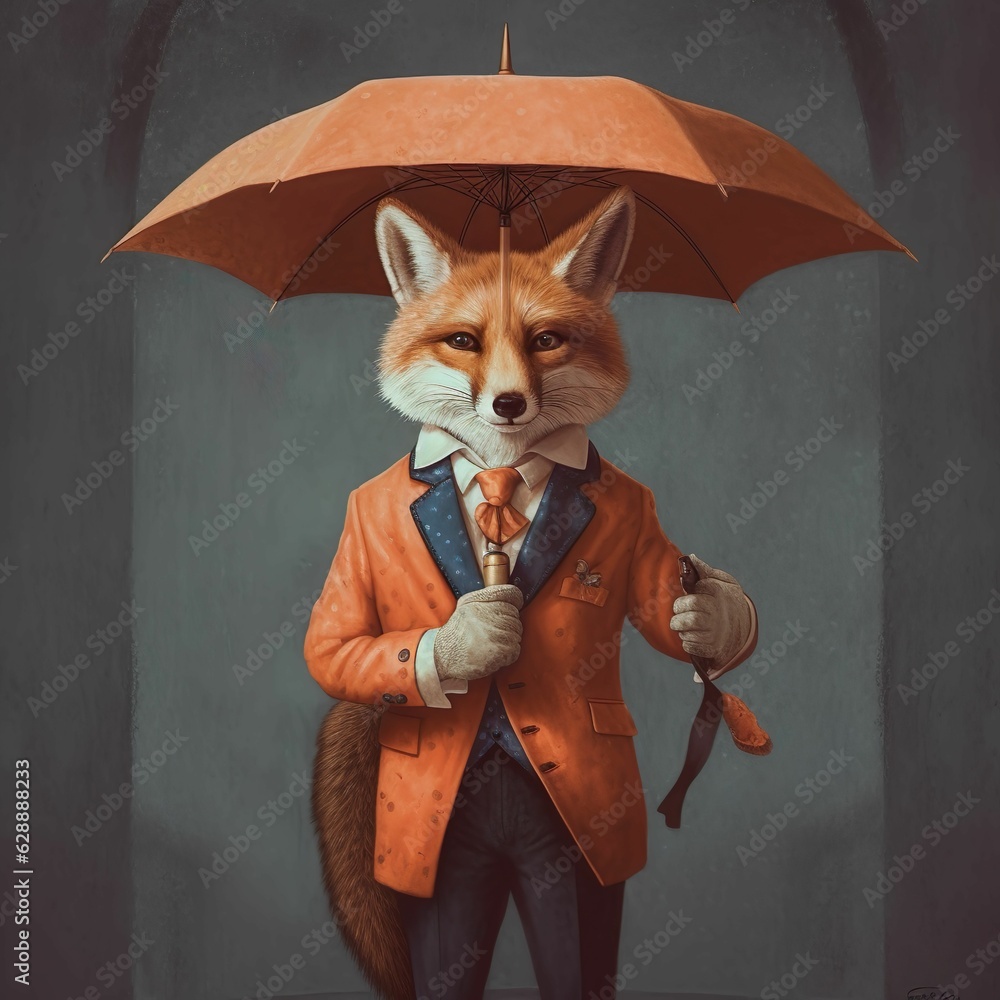 AI generated illustration of a humanized fox in a professional outfit ...