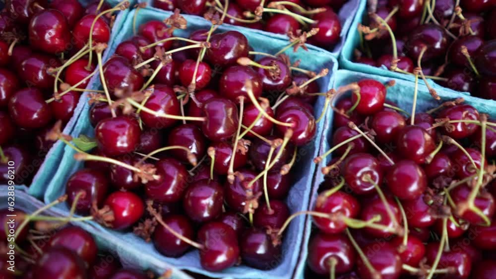 Display of fresh cherry and cherries on display for sale at local ...